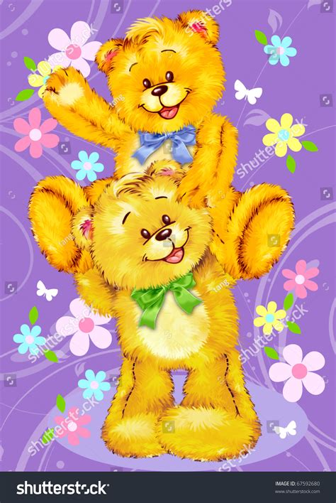 Two Cute Teddy Bears Hugging By Stock Illustration 67592680 Shutterstock