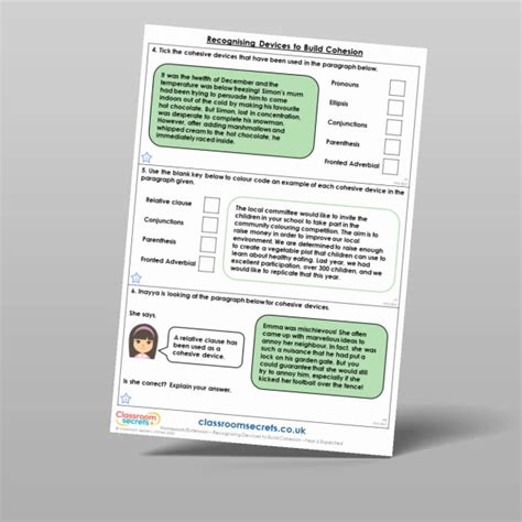 Year 6 Recognising Devices To Build Cohesion Homework Resource Classroom Secrets