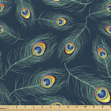 Feather Fabric By The Yard Colorful Middle Eastern Exotic Peacock