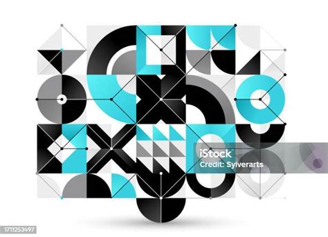 추상 벡터 바우하우스 기하학적 배경 네트워크 및 디지털 데이터 구성 기계 엔진 산업 스타일 기술 공학은 모양과 선처럼 보입니다
