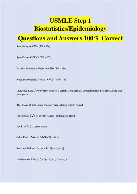 Usmle Step 1 Biostatisticsepidemiology Questions And Answers 100