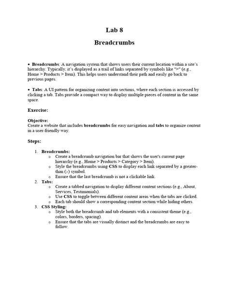 Breadcrumbs And Tabs For Web Navigation Pdf