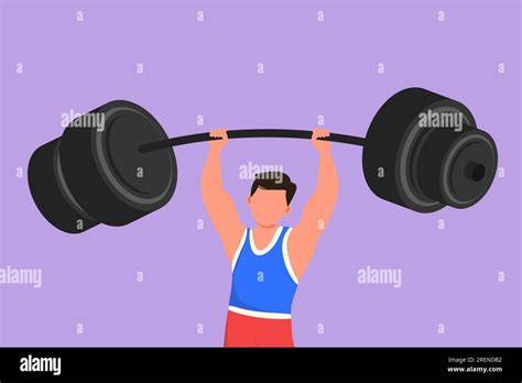Graphic Flat Design Drawing Bodybuilder Fitness Model With Barbell