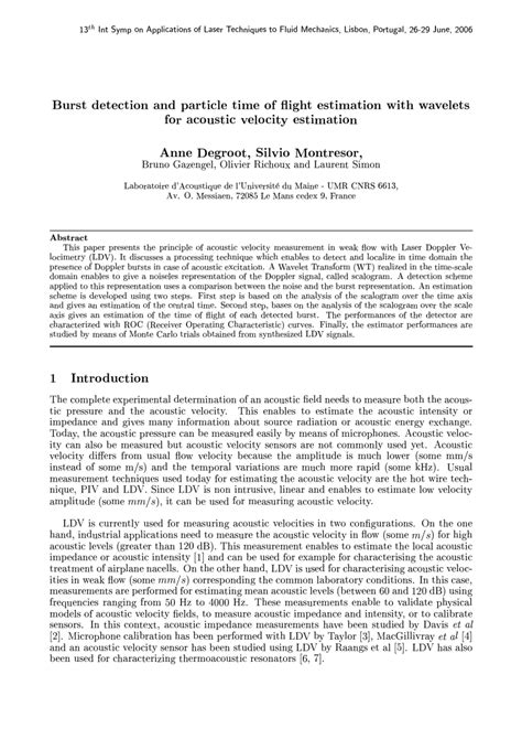 Pdf Burst Detection And Particle Time Of Flight Estimation With Wavelets For Acoustic Velocity