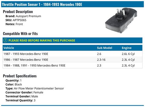 1984 1993 Mercedes 190e Throttle Position Sensor Autopart Premium
