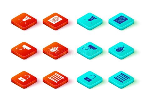 Set Open Padlock Prison Window Security Camera System Bug Concept