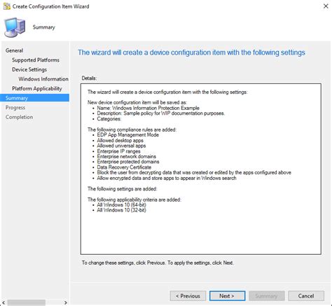 create and deploy a wip policy in configuration manager windows 10