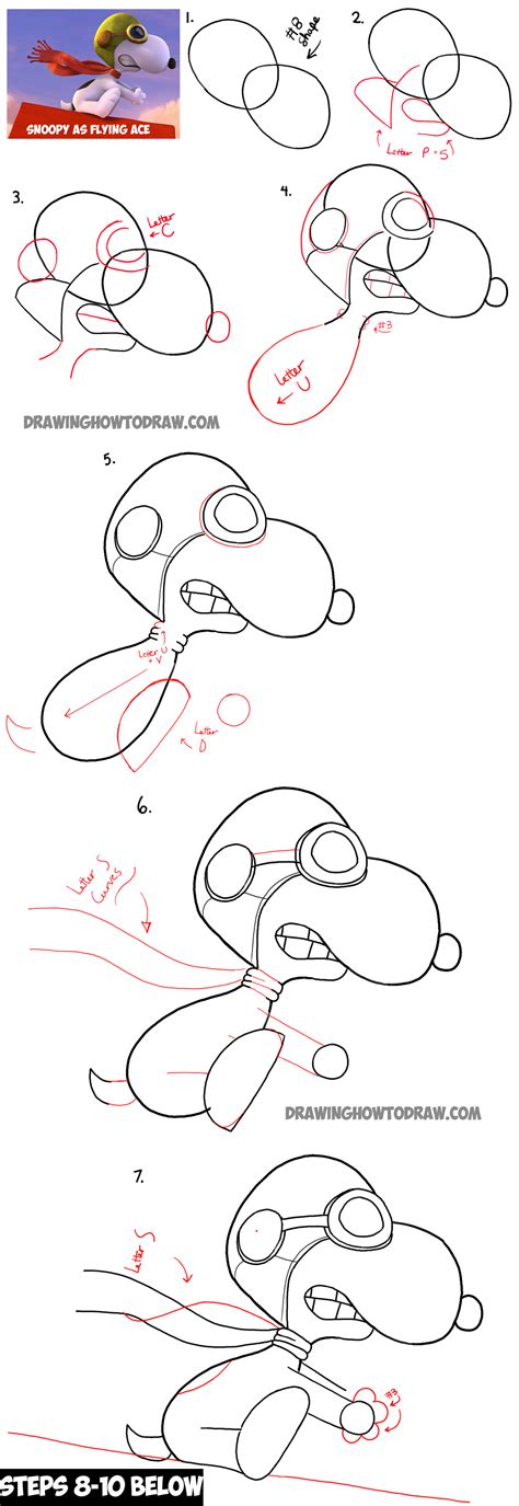How To Draw Snoopy The Flying Ace From The Peanuts Movie Drawing