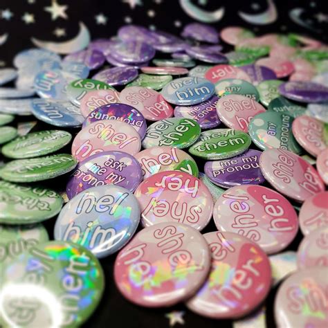 Holographic Pronoun Buttons Etsy