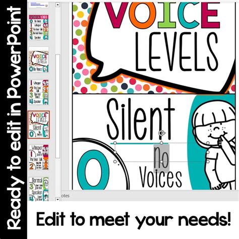 Printable Voice Level Chart Posters Confetti Rainbow Classroom Decor Editable Noise Levels