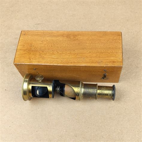 Antique Compact Brass Microscope With Original Wooden Case