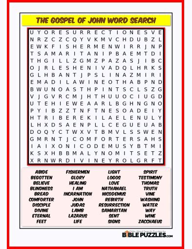 The Gospel Of John Bible Word Search Puzzle