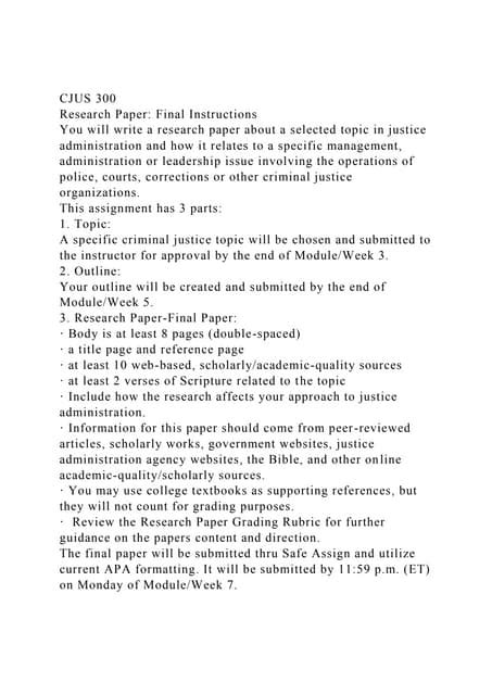 Cjus 300research Paper Final Instructionsyou Will Write A Resdocx