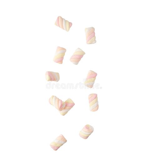 Falling Marshmallow Rainbow Twist Isolated On White Background With