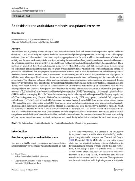 Antioxidants And Antioxidant Methods An Updated Overview Pdf