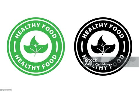 Healthy Food Sticker Sign Label Badge Or Emblem Organic Or Eco Product