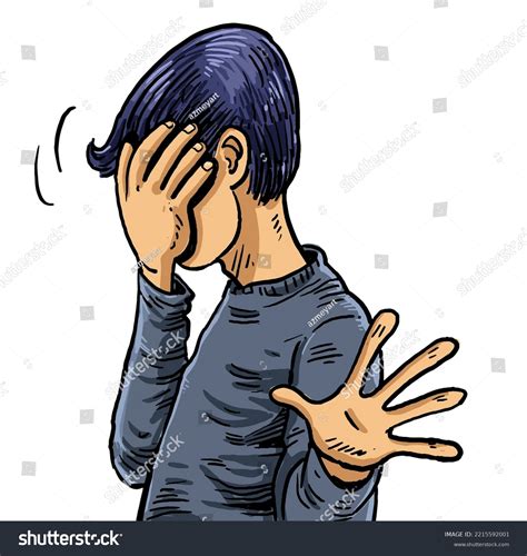 Ashamed Man Covers His Face Stock Vector Royalty Free 2215592001