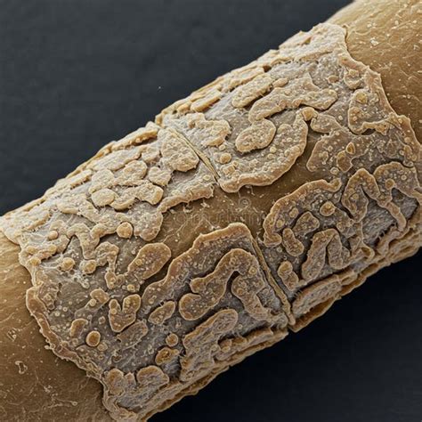 Close Up Of A Human Hair Under A Scanning Electron Microscope Showing Detailed Stock