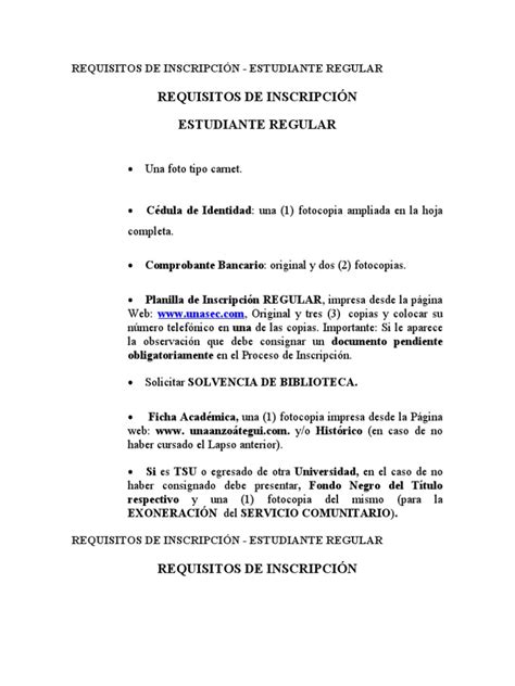 Requisitos De InscripciÓn Estudios Regulares Pdf