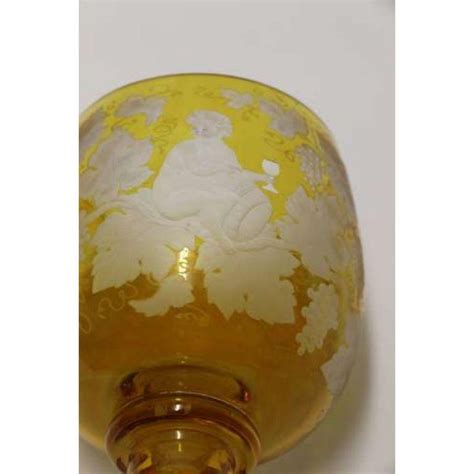19th Century German Cut And Engraved Amber Glass Engraved Goblet Circa