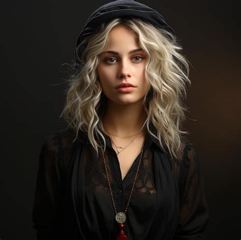 Premium Ai Image A Woman With Blonde Hair Wearing A Black Hat And A