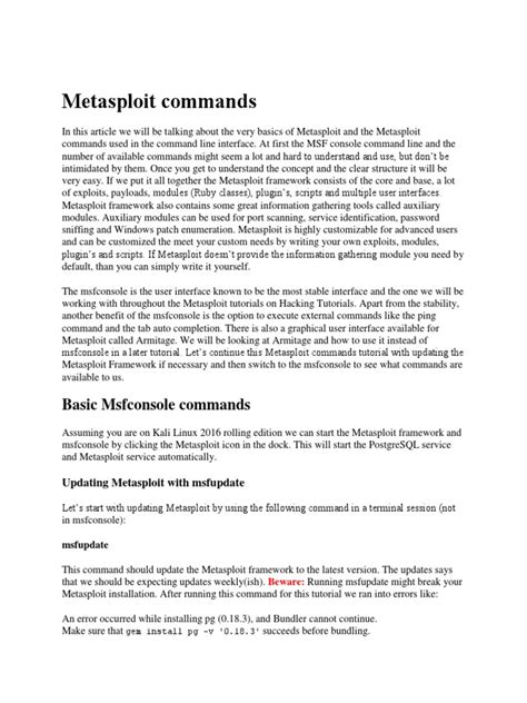 Metasploit Commands Pdf Command Line Interface Computer Architecture
