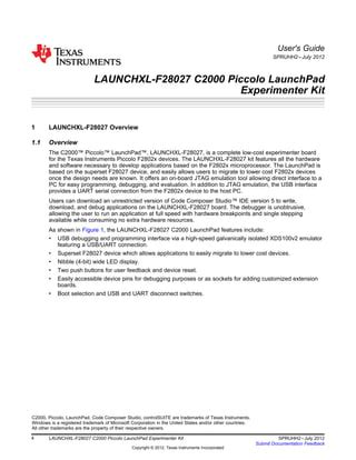Texas Instruments Launchxl F28027 Datasheet PDF