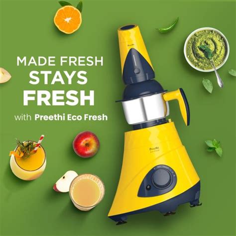 Preethi Eco Fresh Mg 291 Mixer 750w 4 Jars Yellow