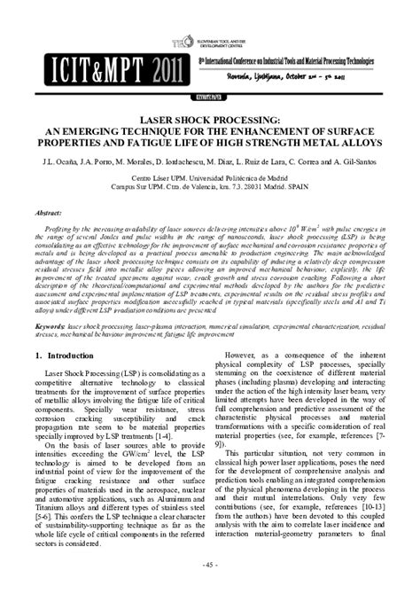 Pdf Laser Shock Processing An Emerging Technique For The Enhancement Of Surface Properties