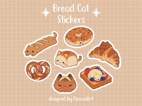 Bread Cat Sticker Set Cute Cat Sticker Waterproof Durable Stickers