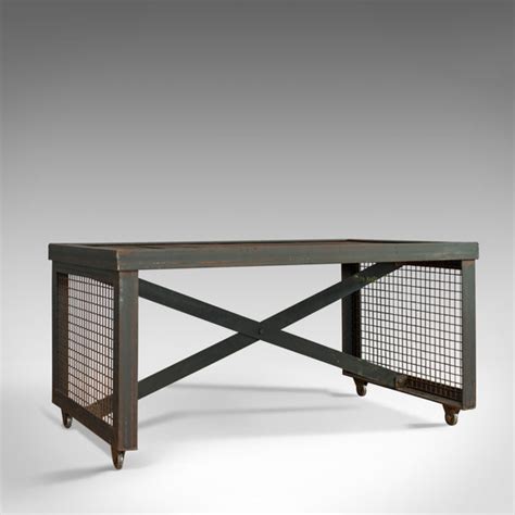 Vintage Industrial Coffee Table English Foundry Steel Oak 20th Cen
