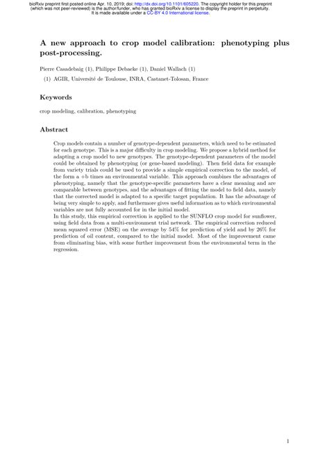Pdf A New Approach To Crop Model Calibration Phenotyping Plus Post Processing