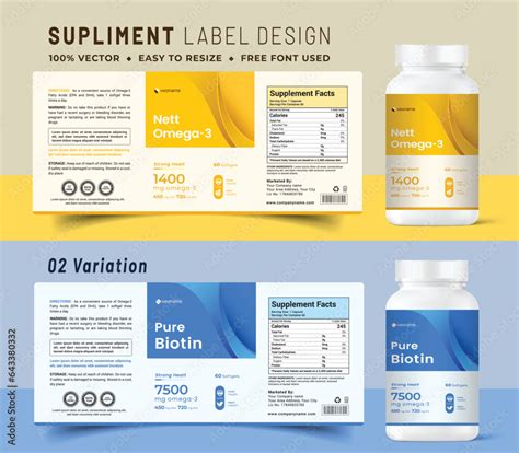 Multi Vitamin Label Sticker Design Natural Calcium Food Supplement Banner Packaging Tablet Or