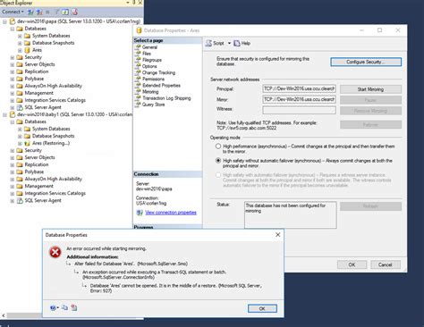 Trouble Setting Up Mirroring On Sql Server Database