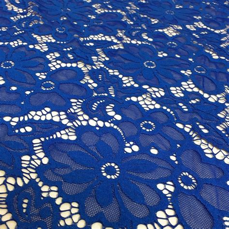 Stretch French Lace Embroidered Floral Florence 58 Wide Fabric Royal