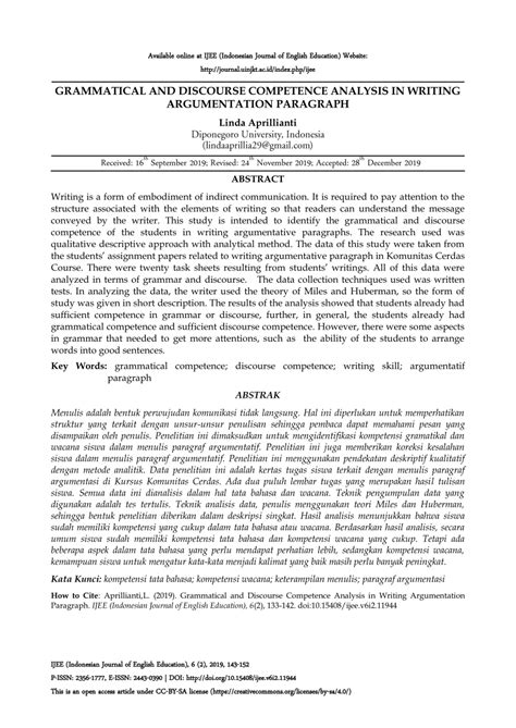 Pdf Grammatical And Discourse Competence Analysis In Writing