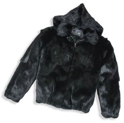 Winter Furs Mens Full Skin Rabbit Fur Detachable Hood Jacket At The