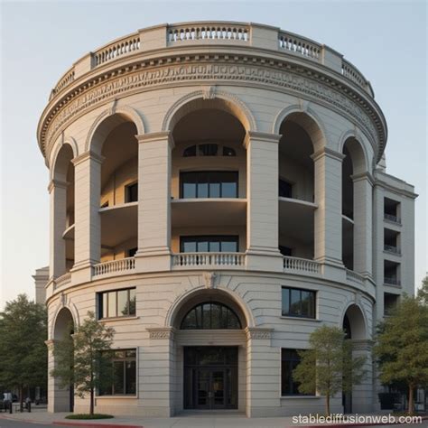 A Modern Classical Building With A Chinese Curve Roof Prompts Stable