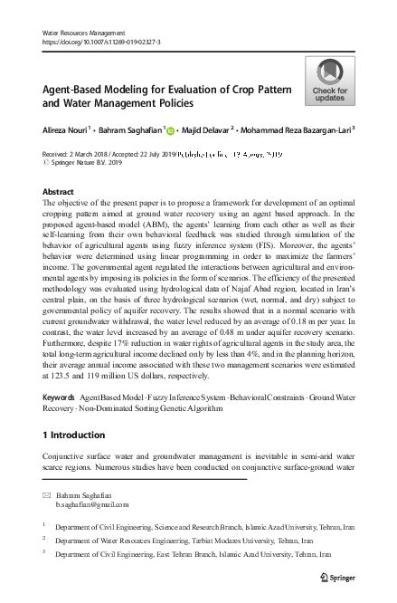Pdf Agent Based Modeling For Evaluation Of Crop Pattern And Water