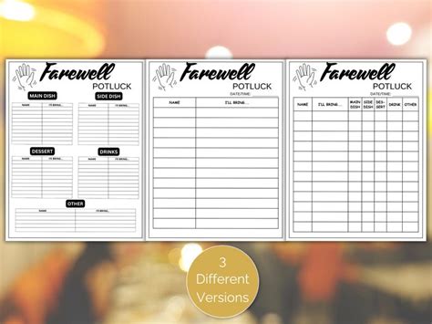 Farewell Potluck Sign Up Sheet Printable Going Away Party Potluck Sign