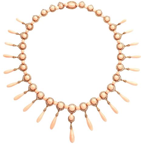 Belle Epoque Angel Skin Coral Diamond Gold Necklace At 1stdibs