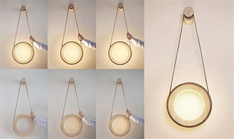 Four Different Images Of The Same Light Hanging On A Wall One With A
