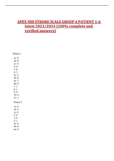 Apex Nih Stroke Scale Group A Patient 1 6 Latest 2023 2024 100