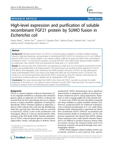 Pdf High Level Expression And Purification Of Soluble Recombinant
