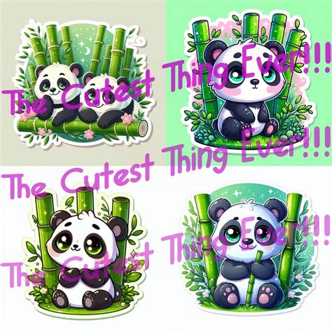 Cute Pandas Fussy Cuts Printable Stickers Digital Panda Art For