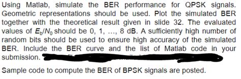 Solved Using Matlab Simulate The Ber Performance For Qpsk