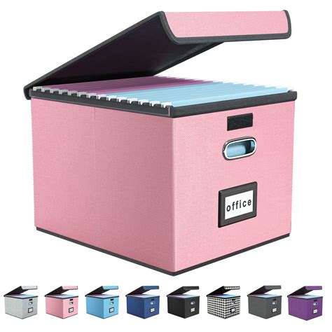 Huolewa Collapsible File Storage Organizer Box With Lid Linen Document Storage Only Box Pink