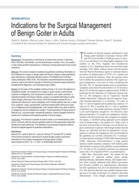 Pdf Indications For The Surgical Management Of Benign Goiter In Adults