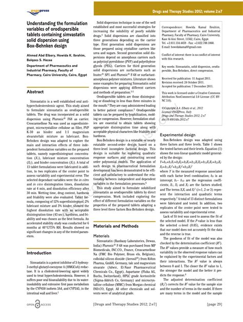 Pdf Understanding The Formulation Variables Of Orodispersible Tablets Containing Simvastatin