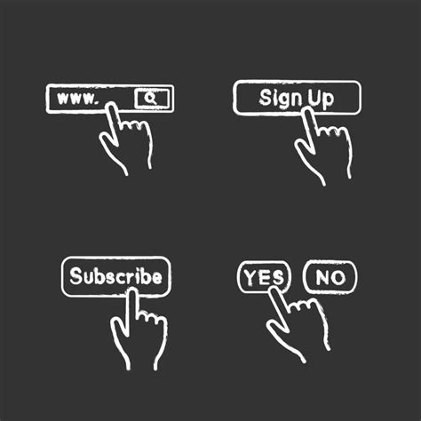 App Buttons Chalk Icons Set Click Search Bar Sign Up Subscribe Yes Or No Isolated Vector